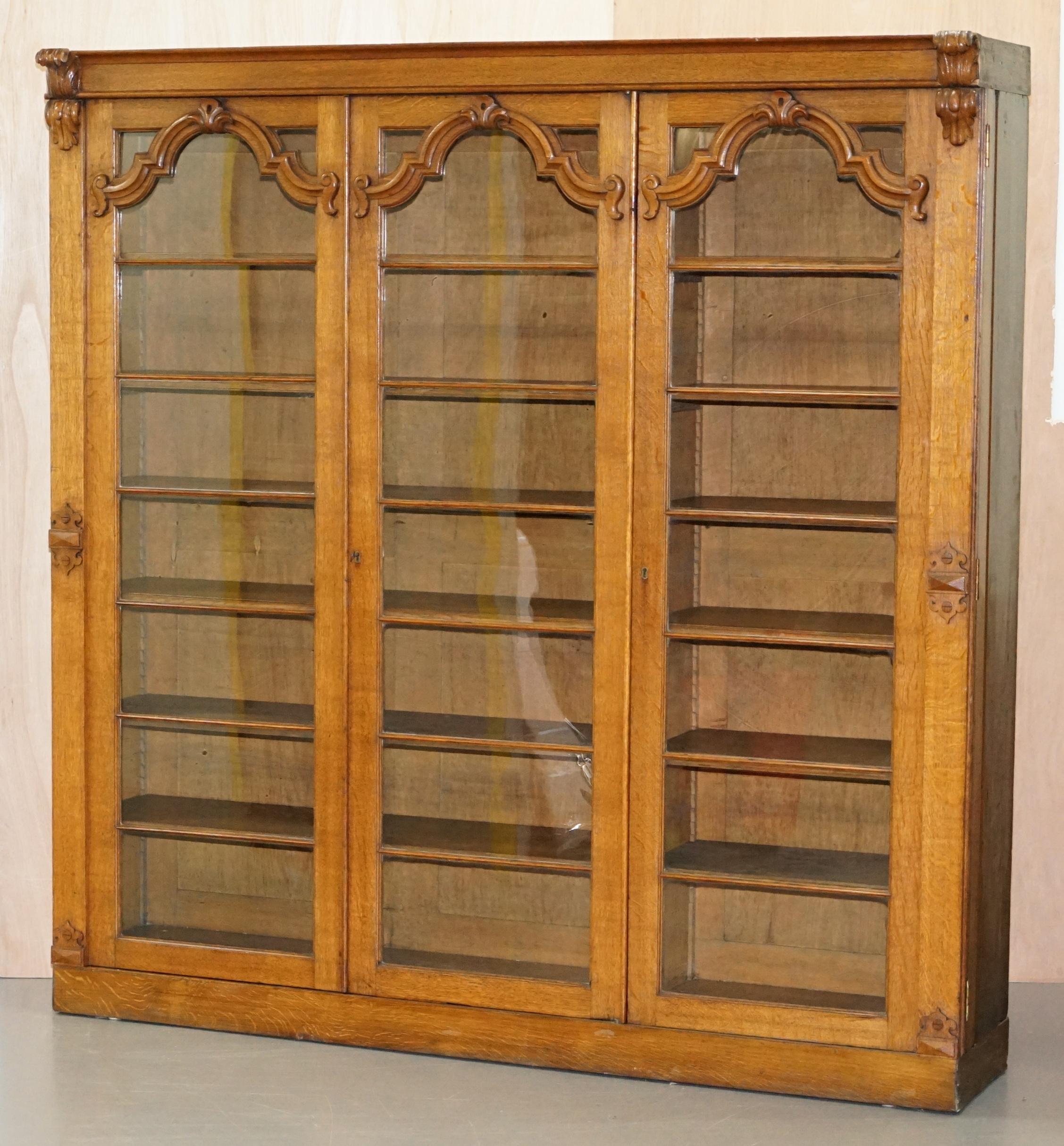 Lovely Large Golden Paneled Mahogany Bookcase with Glass Doors Ornate ...