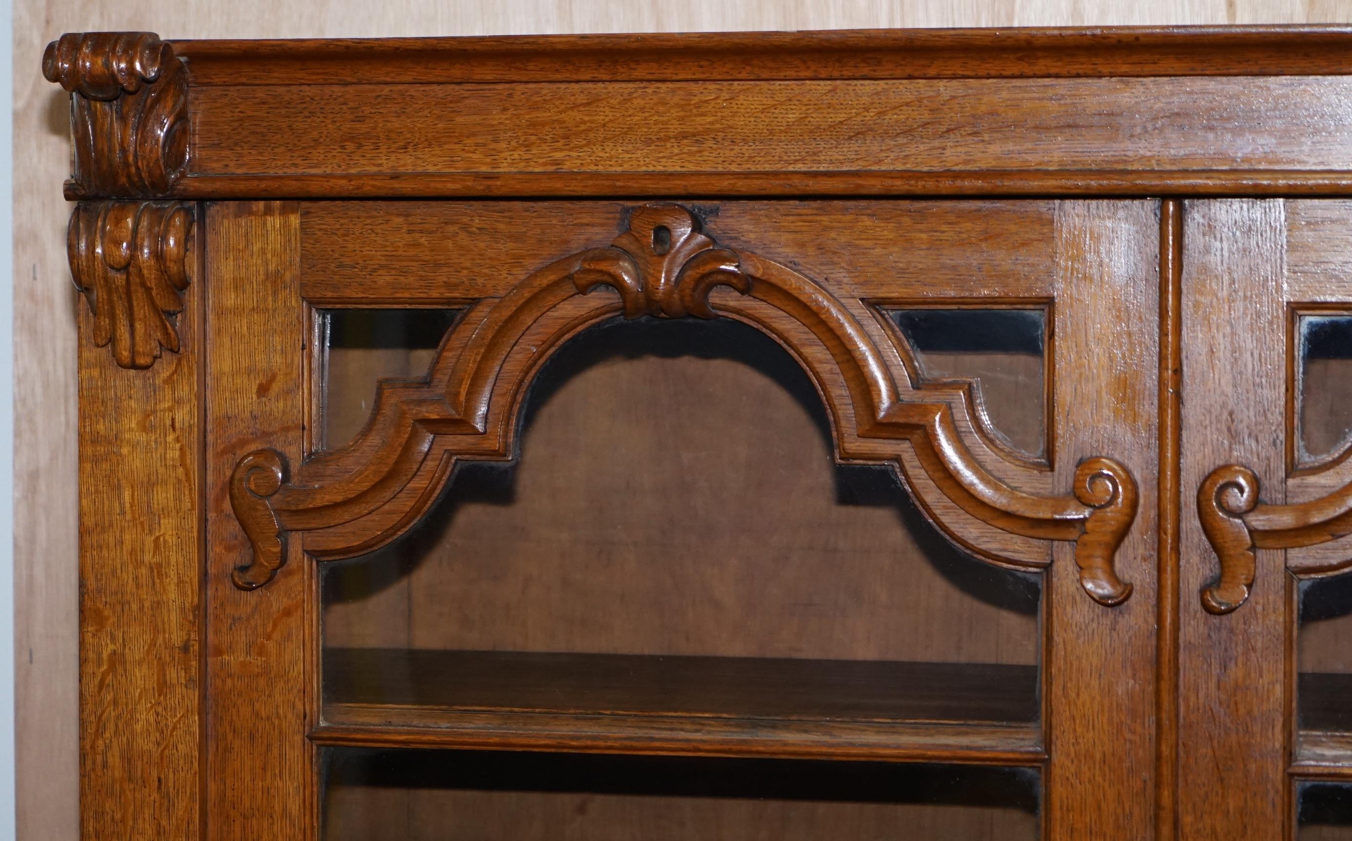 Lovely Large Golden Paneled Mahogany Bookcase with Glass Doors Ornate ...