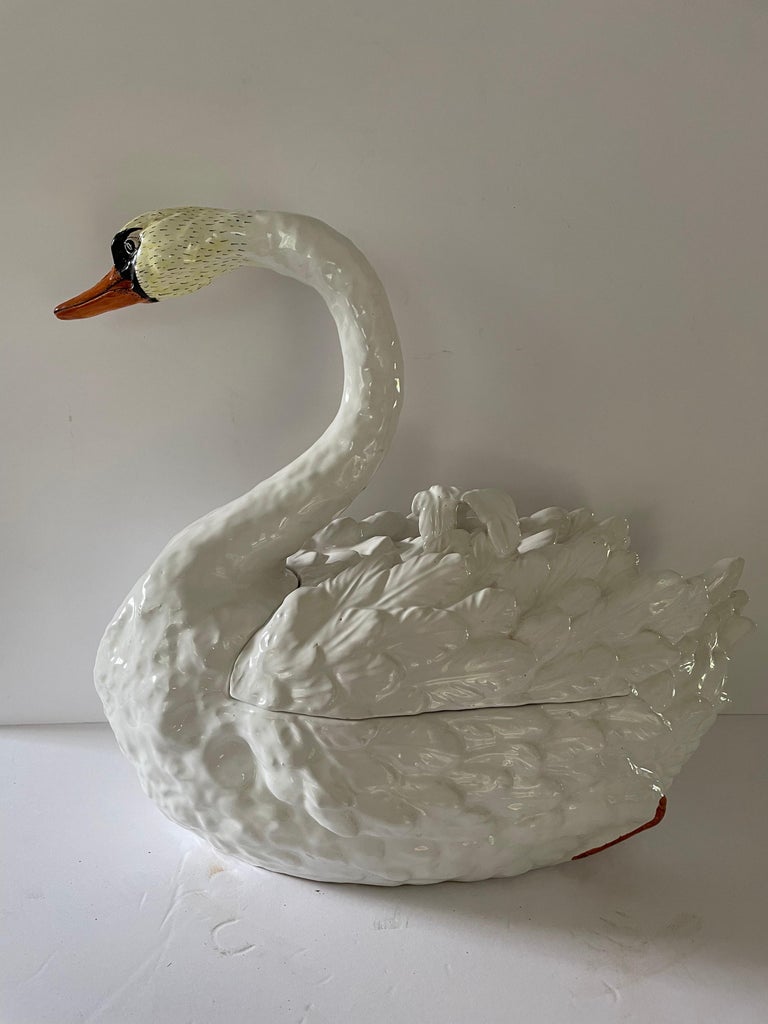 Lovely Large Vintage Italian Ceramic Swan Tureen or Cachepot at 1stDibs