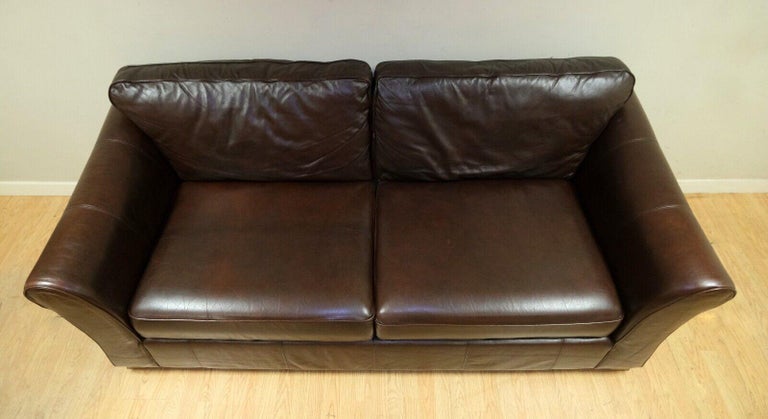 Lovely Marks and Spencer Abbey Brown Leather Two Seater Sofa on Wooden ...