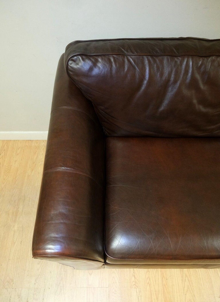 Lovely Marks and Spencer Abbey Brown Leather Two Seater Sofa on Wooden ...