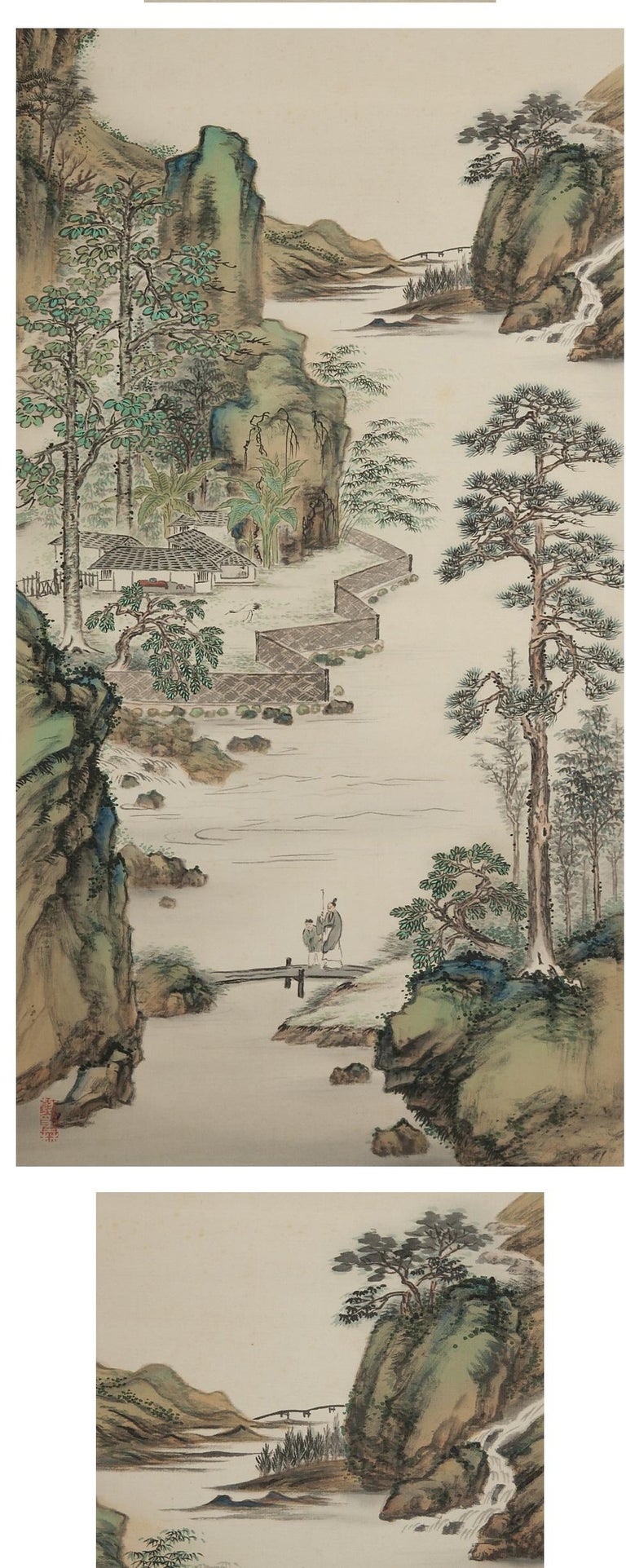 Lovely Meiji Period Scroll Paintings Japan Artist Landscape Painted For ...