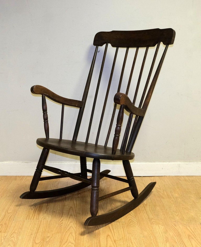 Lovely Mid-Century Modern Vintage Windsor Elm Slat Back Rocking ...