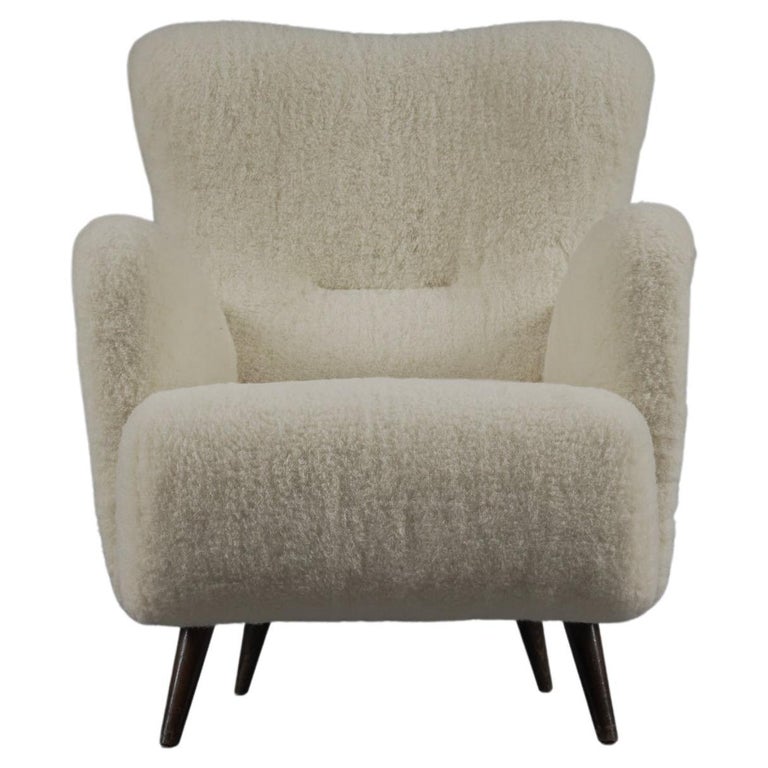 Lovely Mid-Century Modern Wingback Chair in sheepskin wool fabric ...