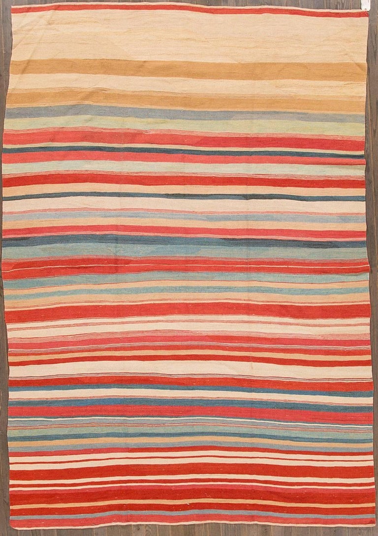 Lovely Multicolored Striped Modern Kilim Rug, 7.09x11 For Sale at 1stDibs