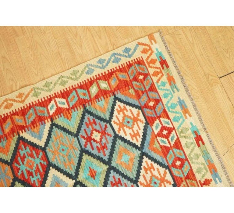 Lovely Multicoloured Vintage Geometric Kilim Aztec Rug For Sale at 1stDibs