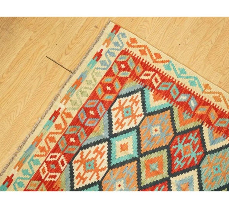 Lovely Multicoloured Vintage Geometric Kilim Aztec Rug For Sale at 1stDibs