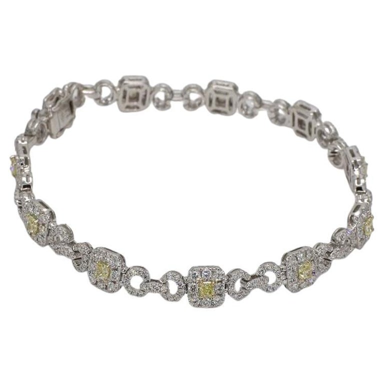 Natural Yellow Radiant and White Diamond 2.76 Carats TW Gold Bracelet ...