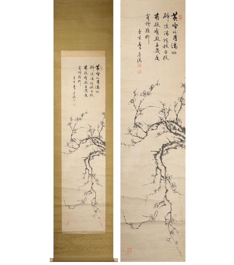 Lovely Nihonga Scene Meiji/Edo Period Scroll Japan Artist Spring Prunus ...