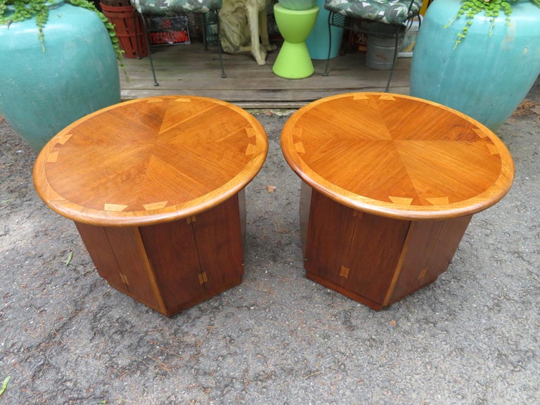 Lovely Pair Andre Bus Lane Acclaim Drum End Side Table, Mid-Century ...
