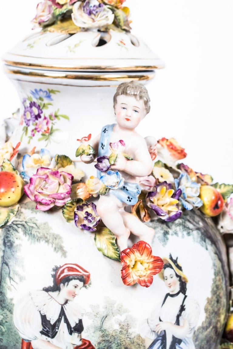 Pair Dresden Style Hand Painted Porcelain Vases at 1stDibs