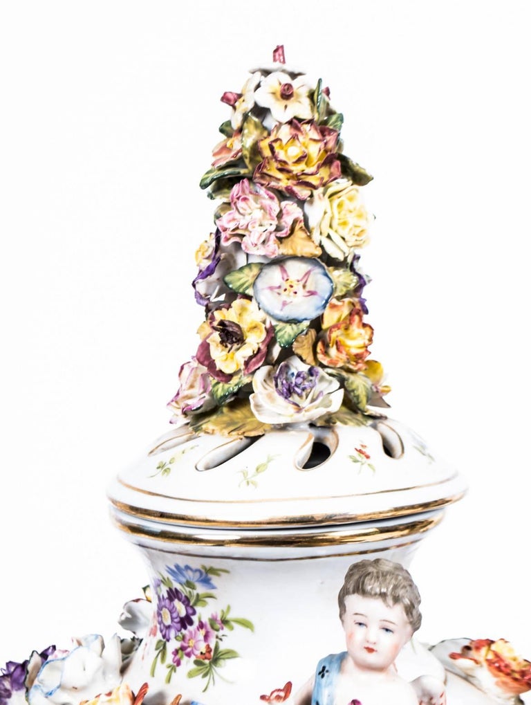 Pair Dresden Style Hand Painted Porcelain Vases at 1stDibs
