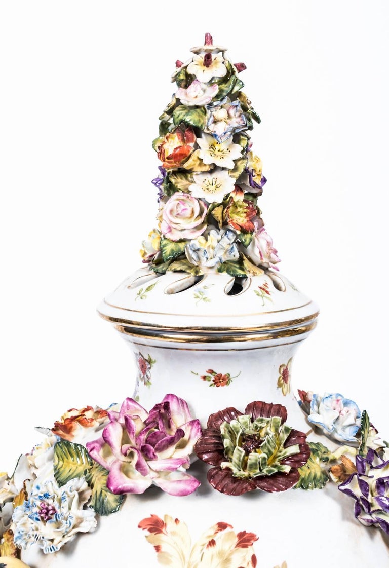 Pair Dresden Style Hand Painted Porcelain Vases at 1stDibs