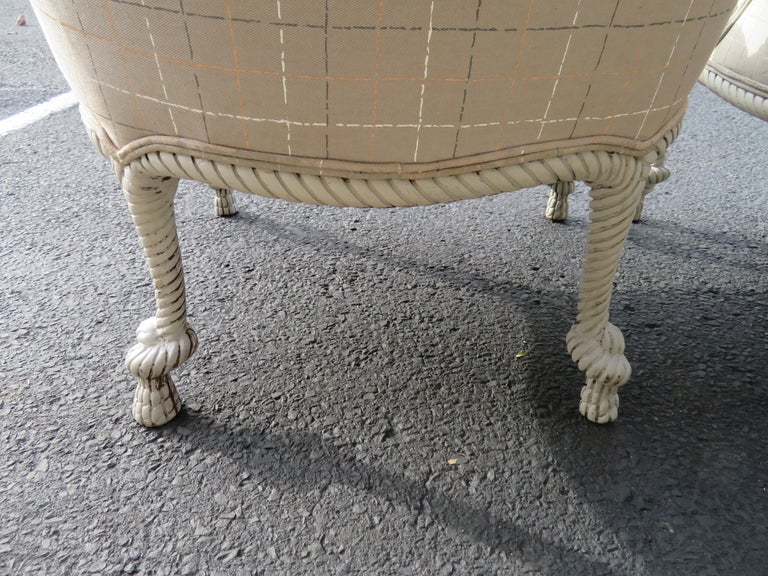 Lovely Pair Italian Carved Wood Rope Tassel Chairs Hollywood Regency ...