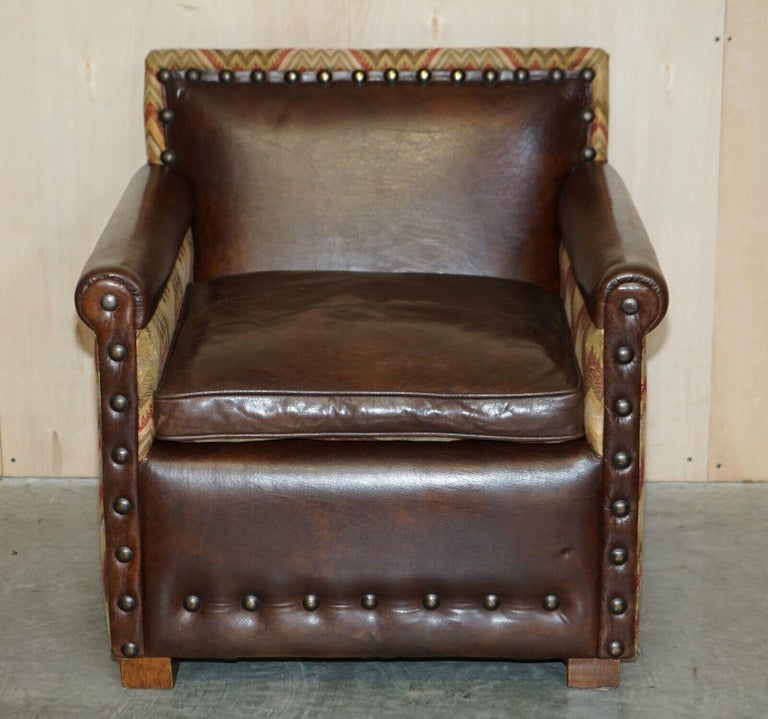 LOVELY PAIR OF ANDREW MARTIN MARLBOROUGH HERITAGE BROWN LEATHER KILIM ...