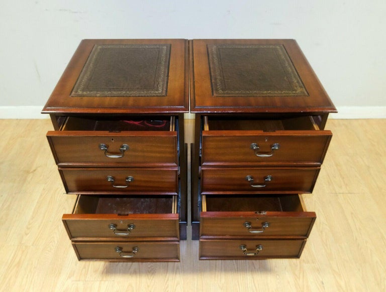 Lovely Pair of Brown Hardwood Filing Cabinets with Green Gold Leaf ...