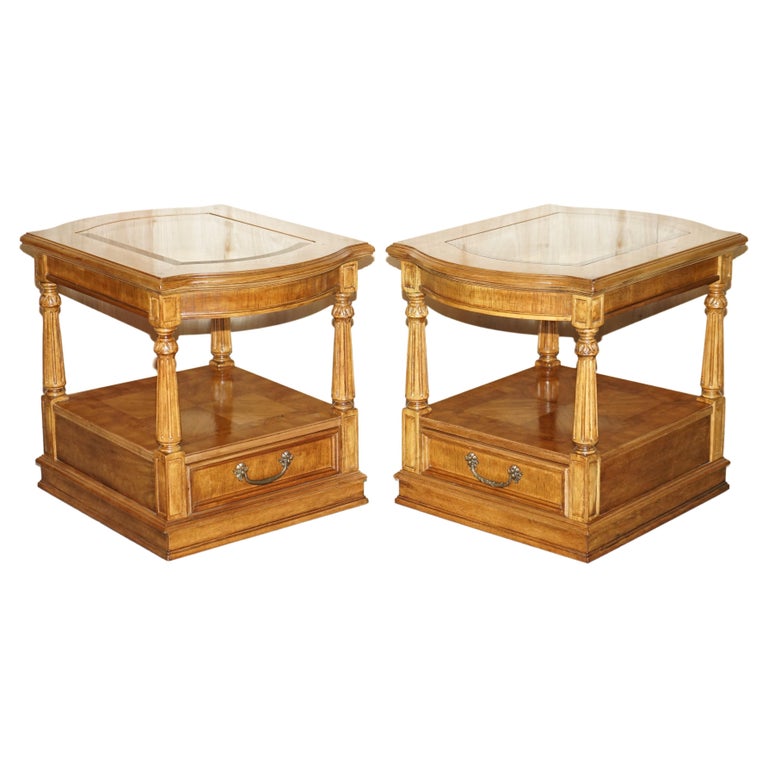 Lovely Pair of Burr Walnut with Glass Tops Large Side End Lamp Wine ...