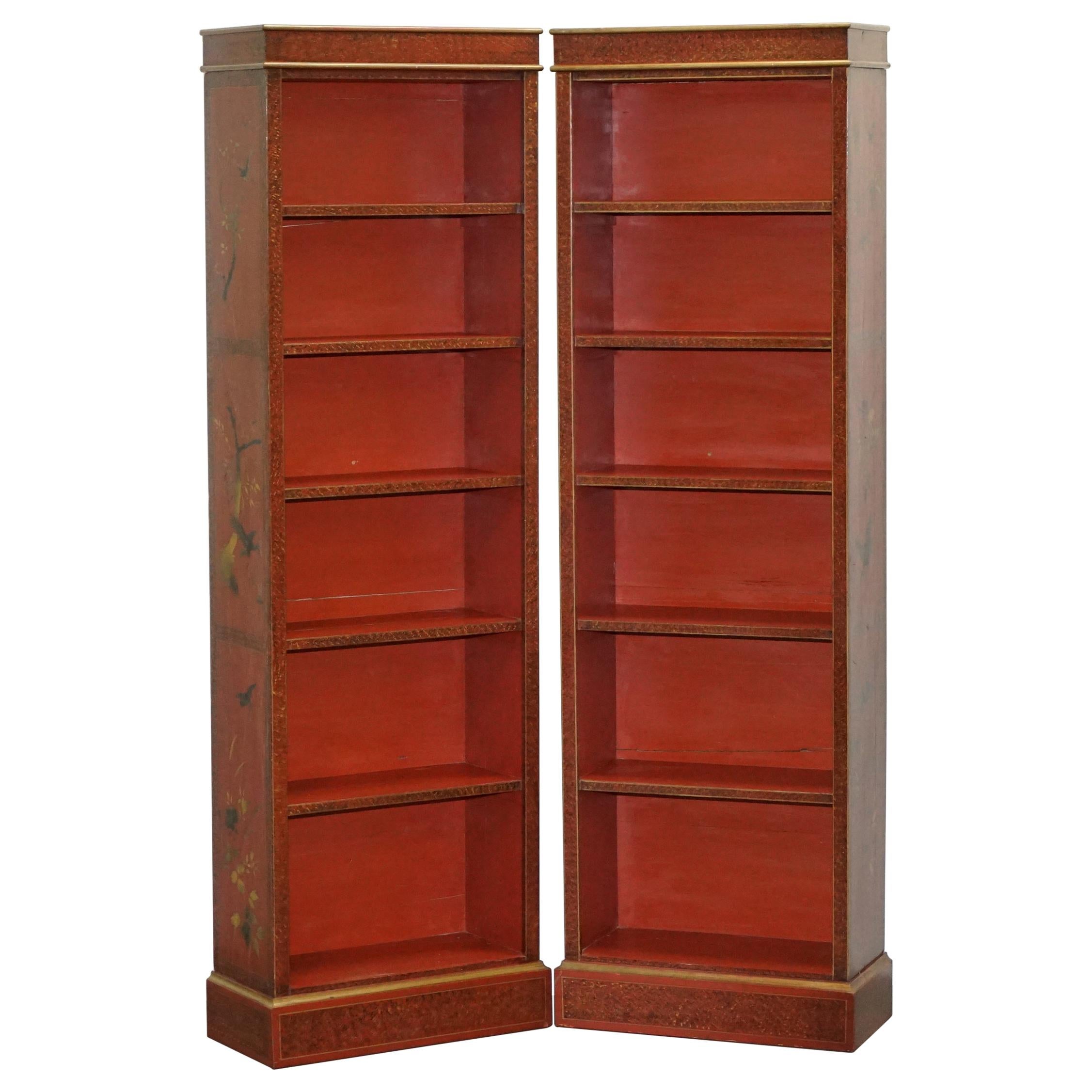 Black and Red Chinese Bookcase at 1stDibs