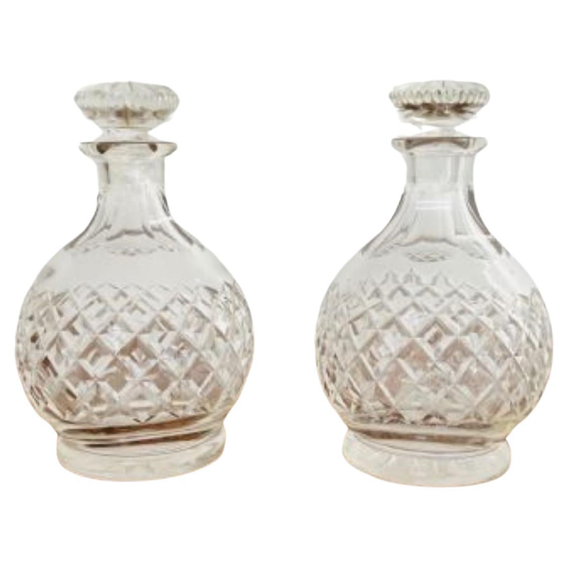 Lovely pair of antique Edwardian cut glass decanters For Sale at 1stDibs