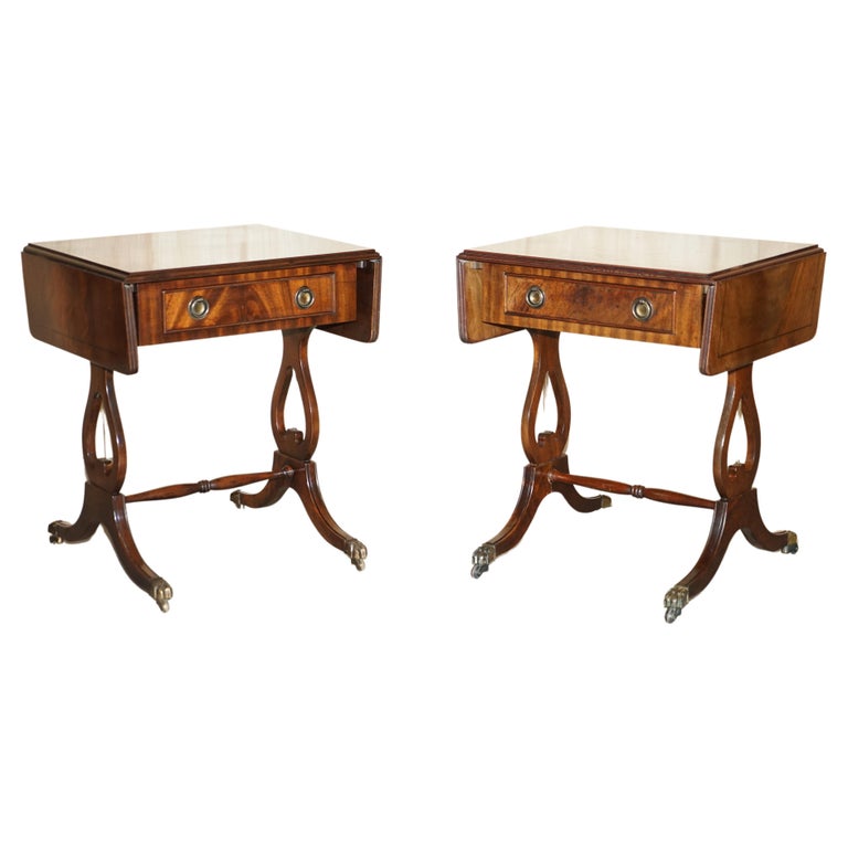 LOVELY PAIR OF FLAMED HARDWOOD EXTENDING SiDE END WINE TABLES LION PAW ...