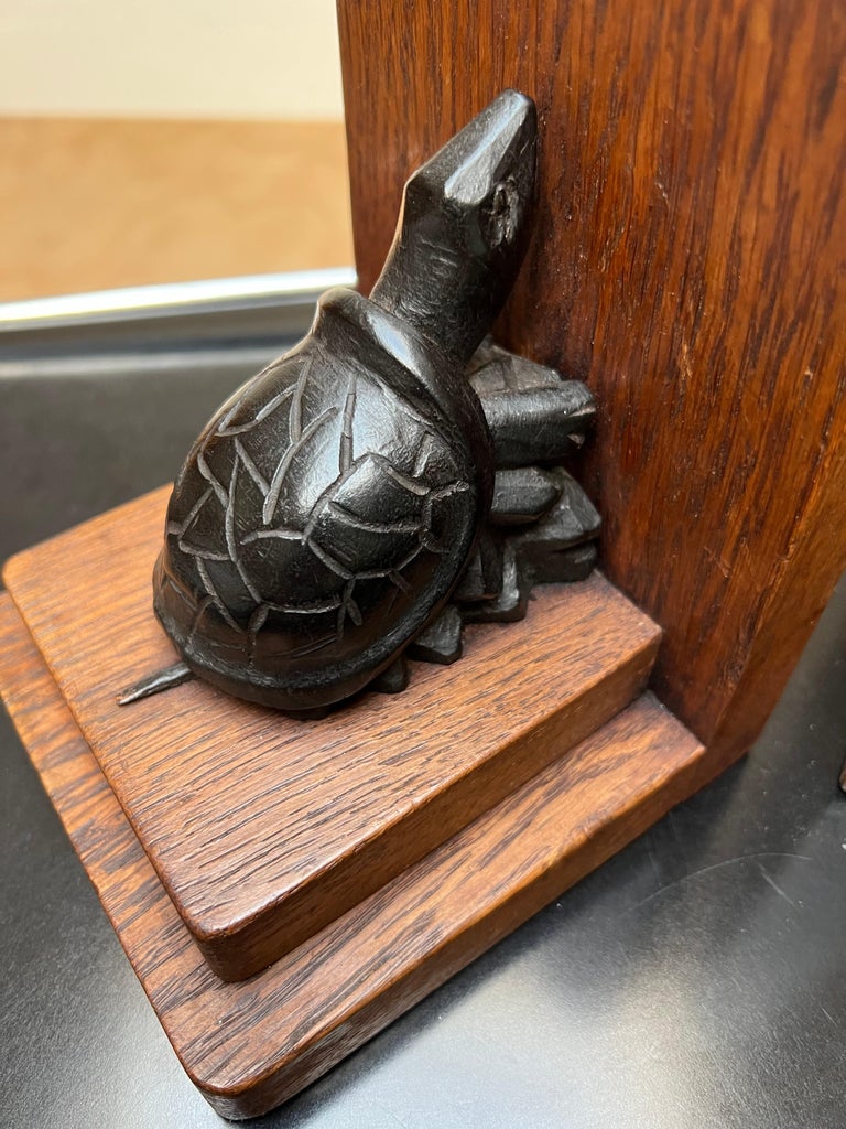 Lovely Pair of Hand Carved Art Deco Turtle Sculptures Out of Oakwood ...
