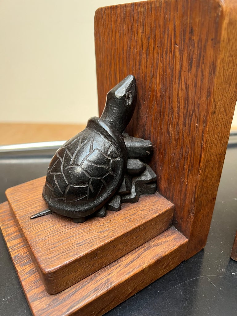 Lovely Pair of Hand Carved Art Deco Turtle Sculptures Out of Oakwood ...
