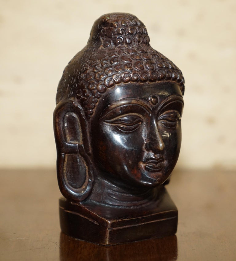 Lovely Pair of Indonesian Bronzed Buddha Heads Very Decorative Lovely ...