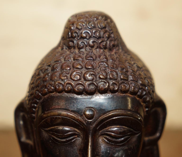 Lovely Pair of Indonesian Bronzed Buddha Heads Very Decorative Lovely ...