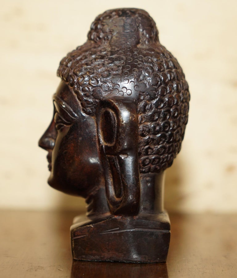 Lovely Pair of Indonesian Bronzed Buddha Heads Very Decorative Lovely ...