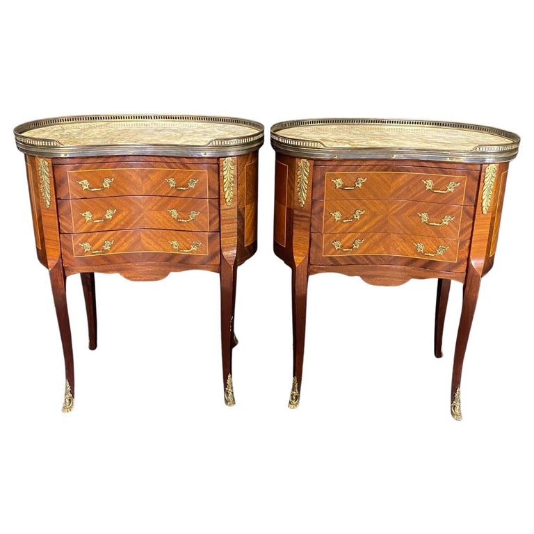 Lovely Pair of Louis XVI French Marble Brass Trimmed Commode Night ...