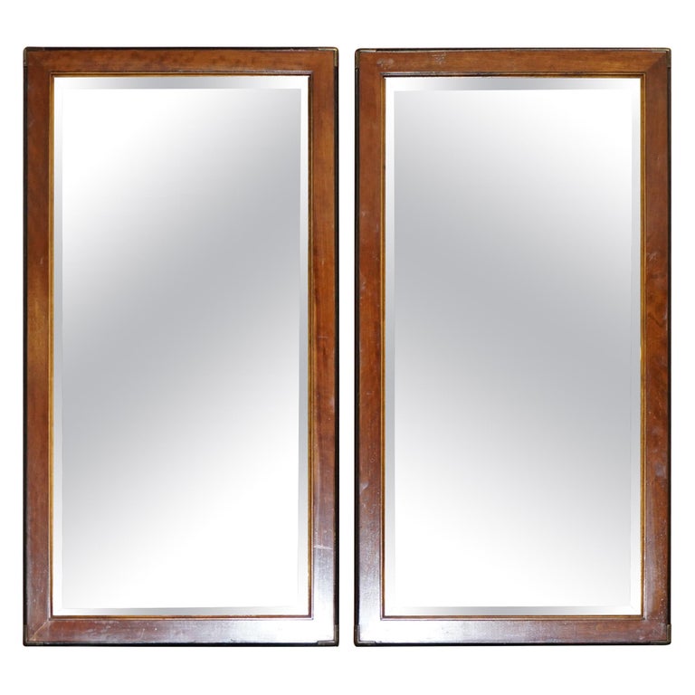 Lovely Pair of Tall Vintage Military Campaign Style Wall Mirrors ...