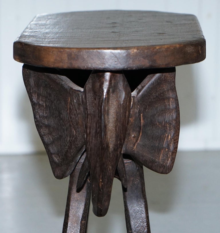 Lovely Pair of Vintage Hand Carved Solid Wood Safari Tables Depicting ...