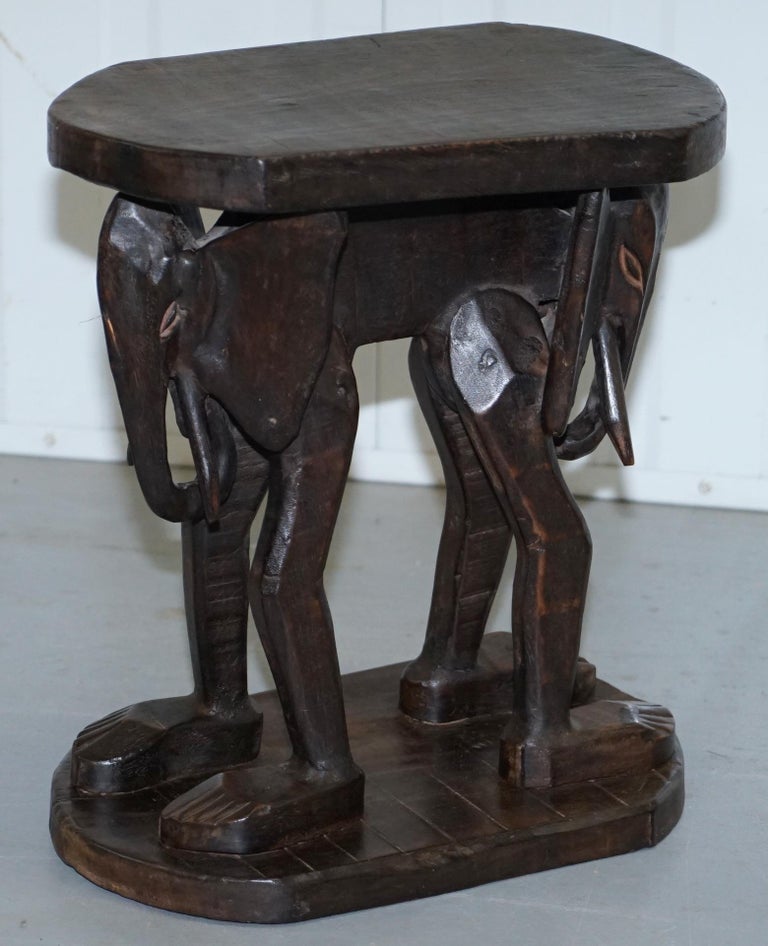 Lovely Pair of Vintage Hand Carved Solid Wood Safari Tables Depicting ...