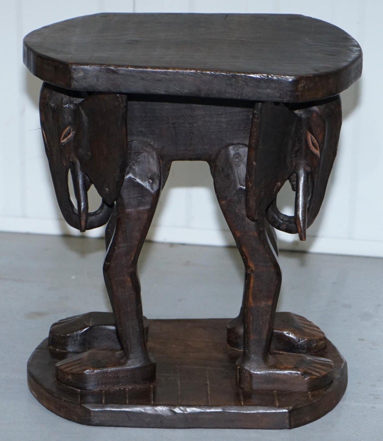 Lovely Pair of Vintage Hand Carved Solid Wood Safari Tables Depicting ...