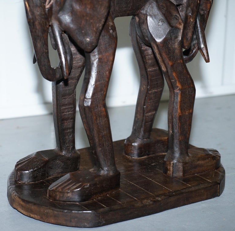 Lovely Pair of Vintage Hand Carved Solid Wood Safari Tables Depicting ...