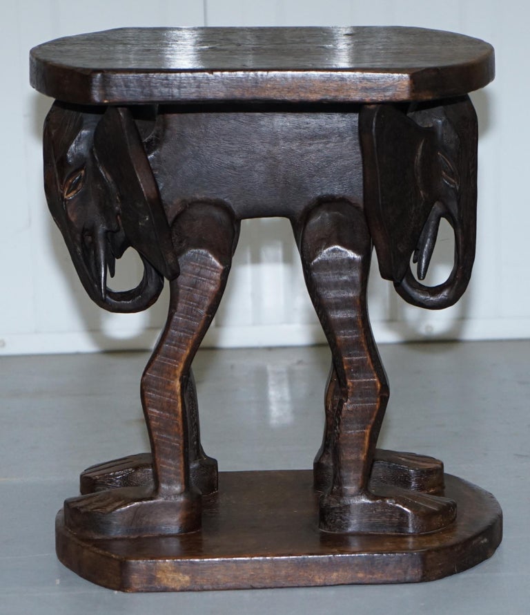 Lovely Pair of Vintage Hand Carved Solid Wood Safari Tables Depicting ...