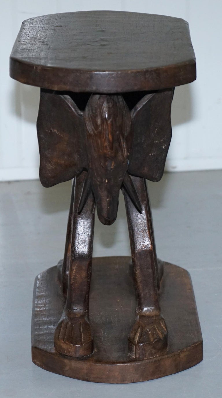 Lovely Pair of Vintage Hand Carved Solid Wood Safari Tables Depicting ...