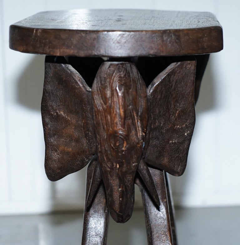 Lovely Pair of Vintage Hand Carved Solid Wood Safari Tables Depicting ...