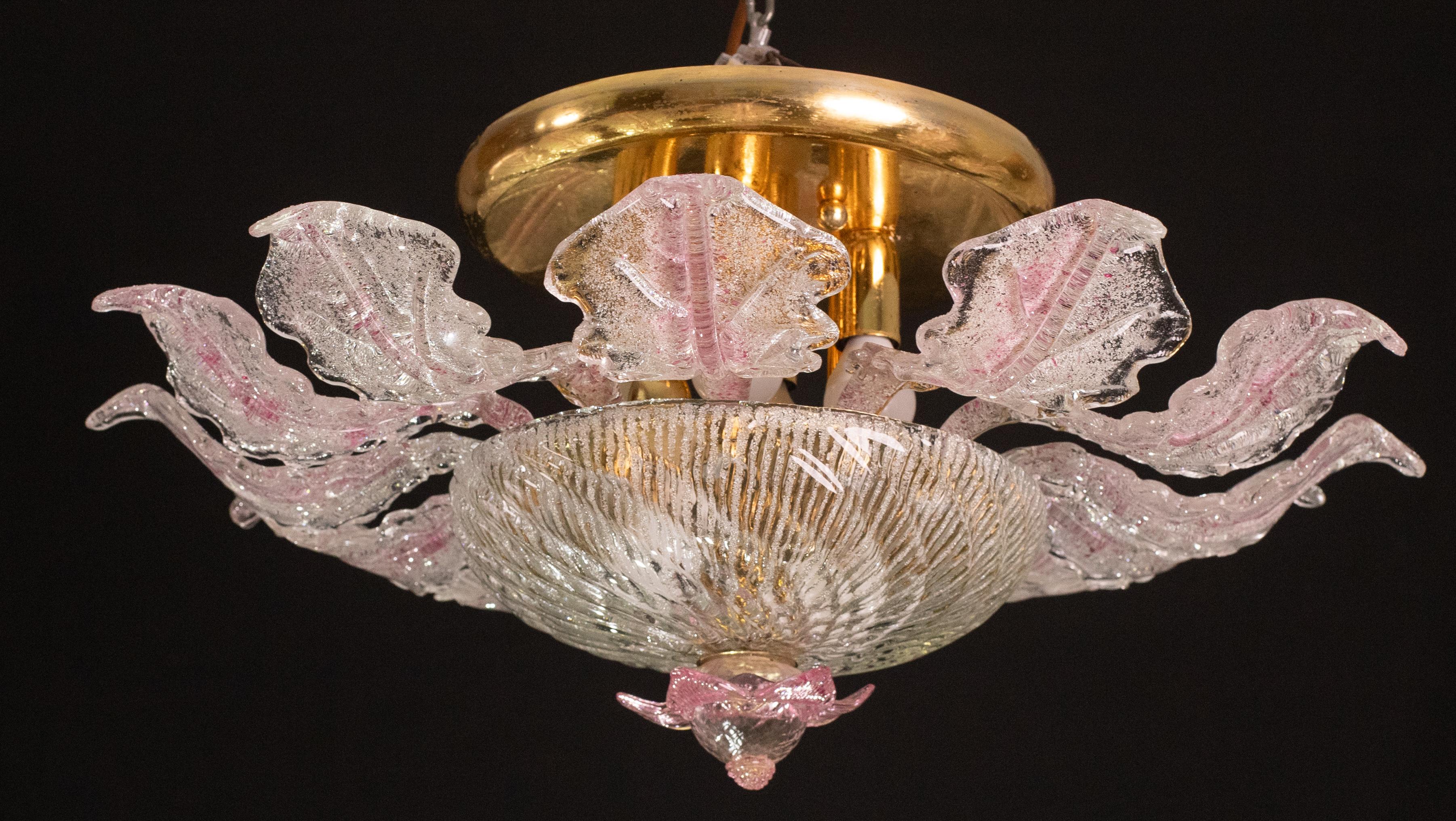 Lovely Pink Murano Glass Leave Ceiling Light or Chandelier, 1970s For ...