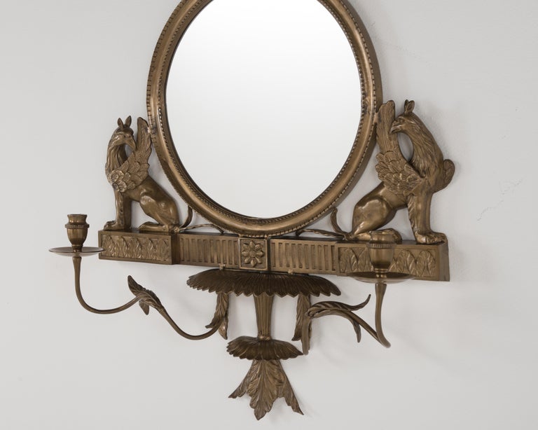 Lovely Regency Style Bronze Mirror with Griffins and Candle Sconces For ...