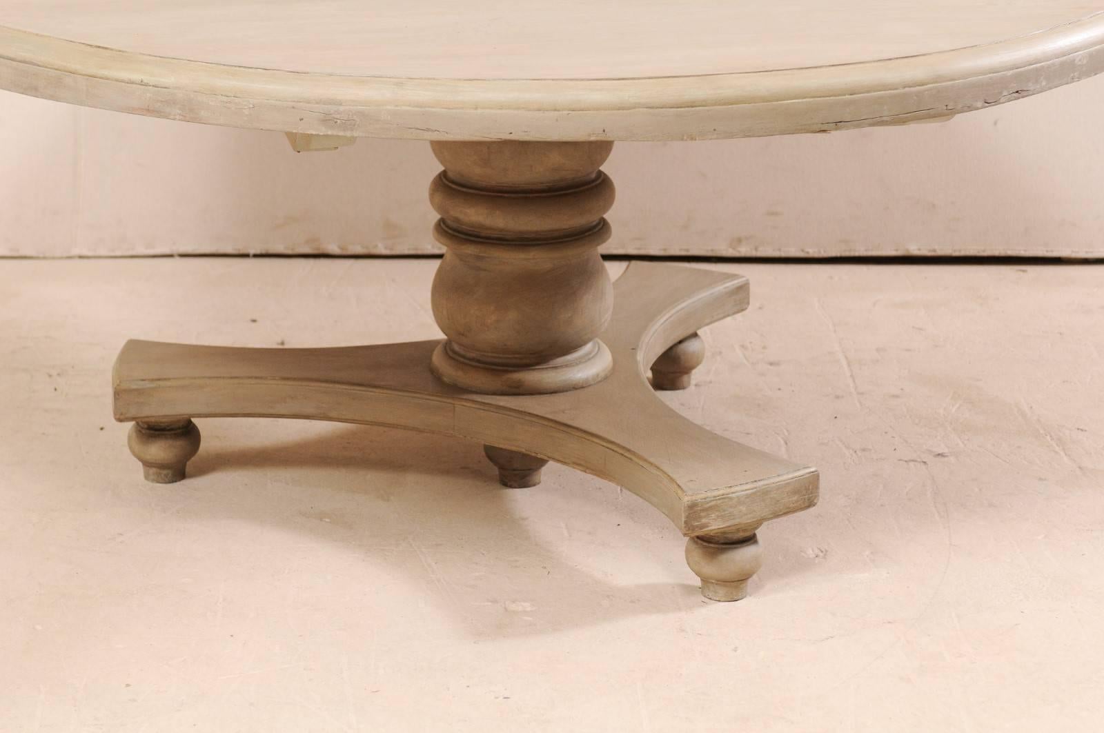 Lovely Round-Shaped Painted Wood Dining Table on Turned Pedestal at 1stDibs