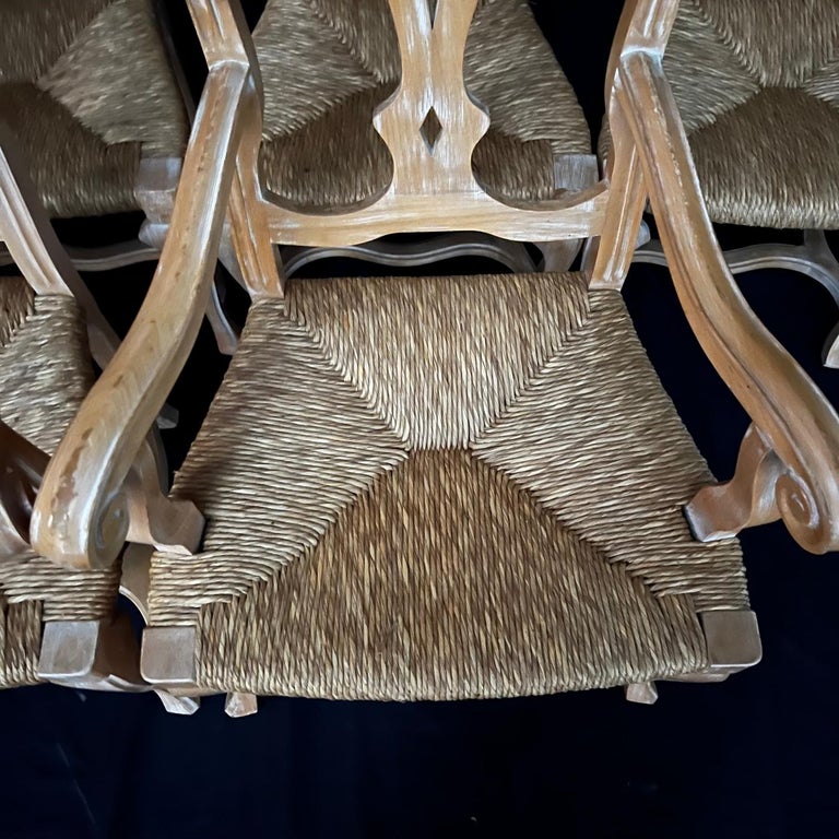 Lovely Set of Six French Rush Seat Cerused Walnut Louis XV Style Dining ...