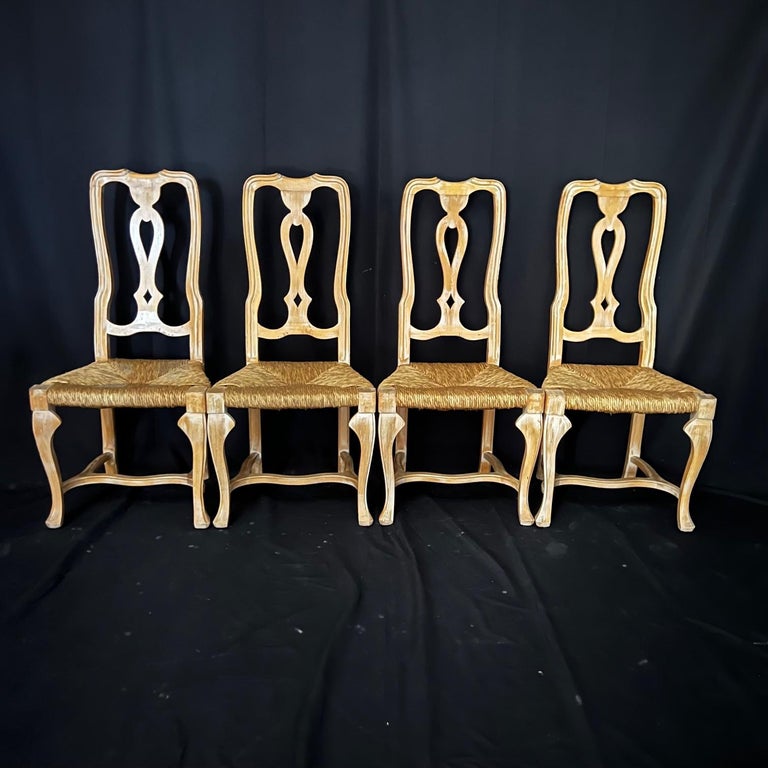 Lovely Set of Six French Rush Seat Cerused Walnut Louis XV Style Dining ...