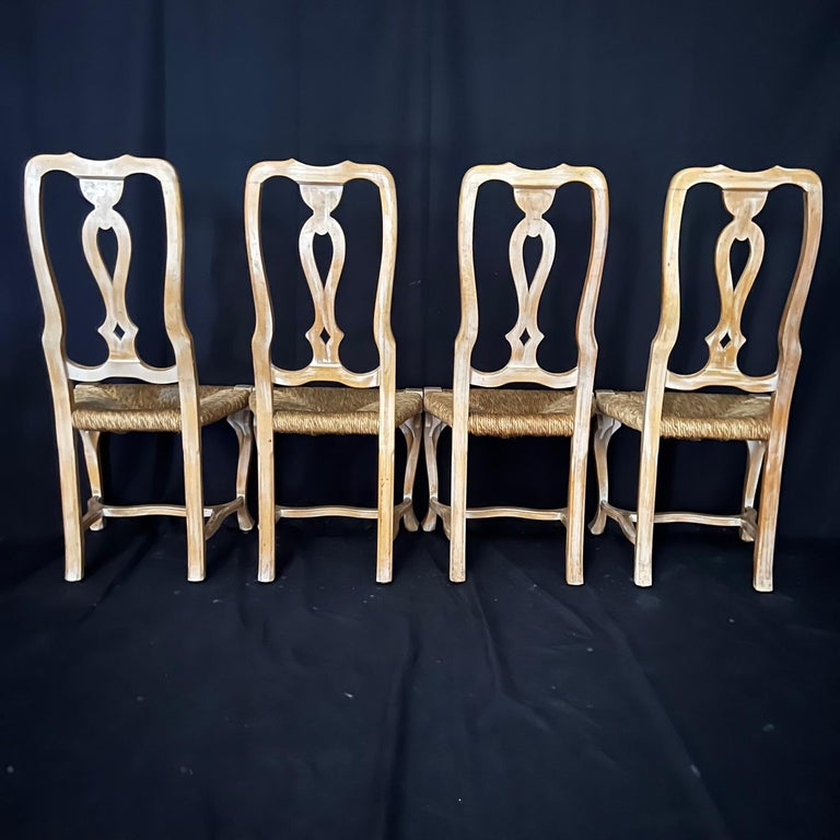Lovely Set of Six French Rush Seat Cerused Walnut Louis XV Style Dining ...