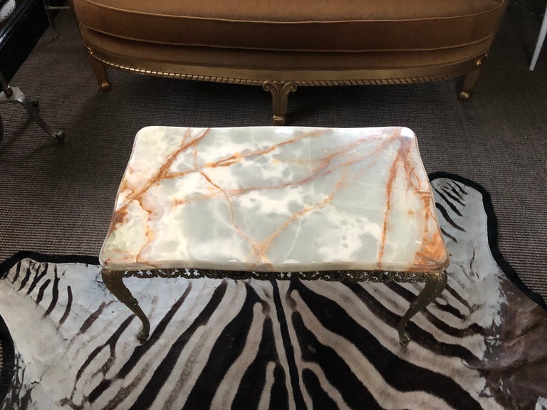 Lovely Small Onyx Top Brass Antique Coffee Table For Sale at 1stDibs