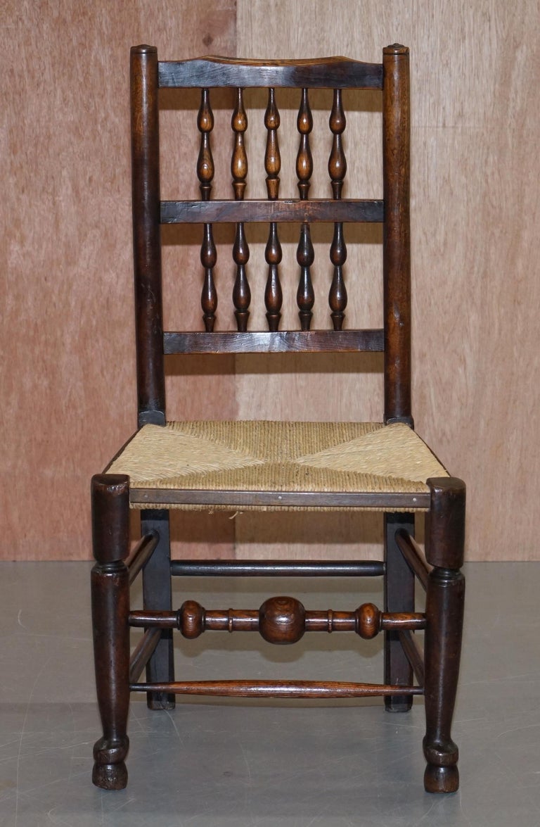 Lovely Suite of Eight circa 1860 Dutch Ladder Back Elm Rush Seat Dining ...