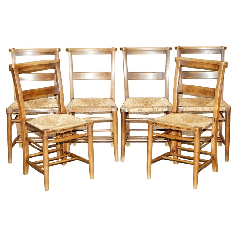 Lovely Suite of Six circa 1860 Dutch Ladder Back Oak Rush Seat Dining ...