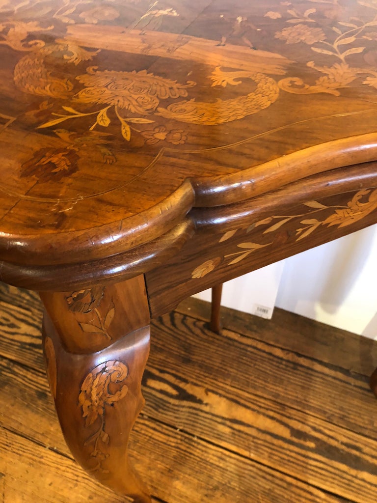 Lovely Triangular Mixed Wood Intricately Inlaid Table the Opens to Card ...