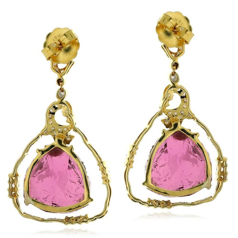 Lovely Trillion Shape Watermelon Tourmaline Earring with Diamonds at ...