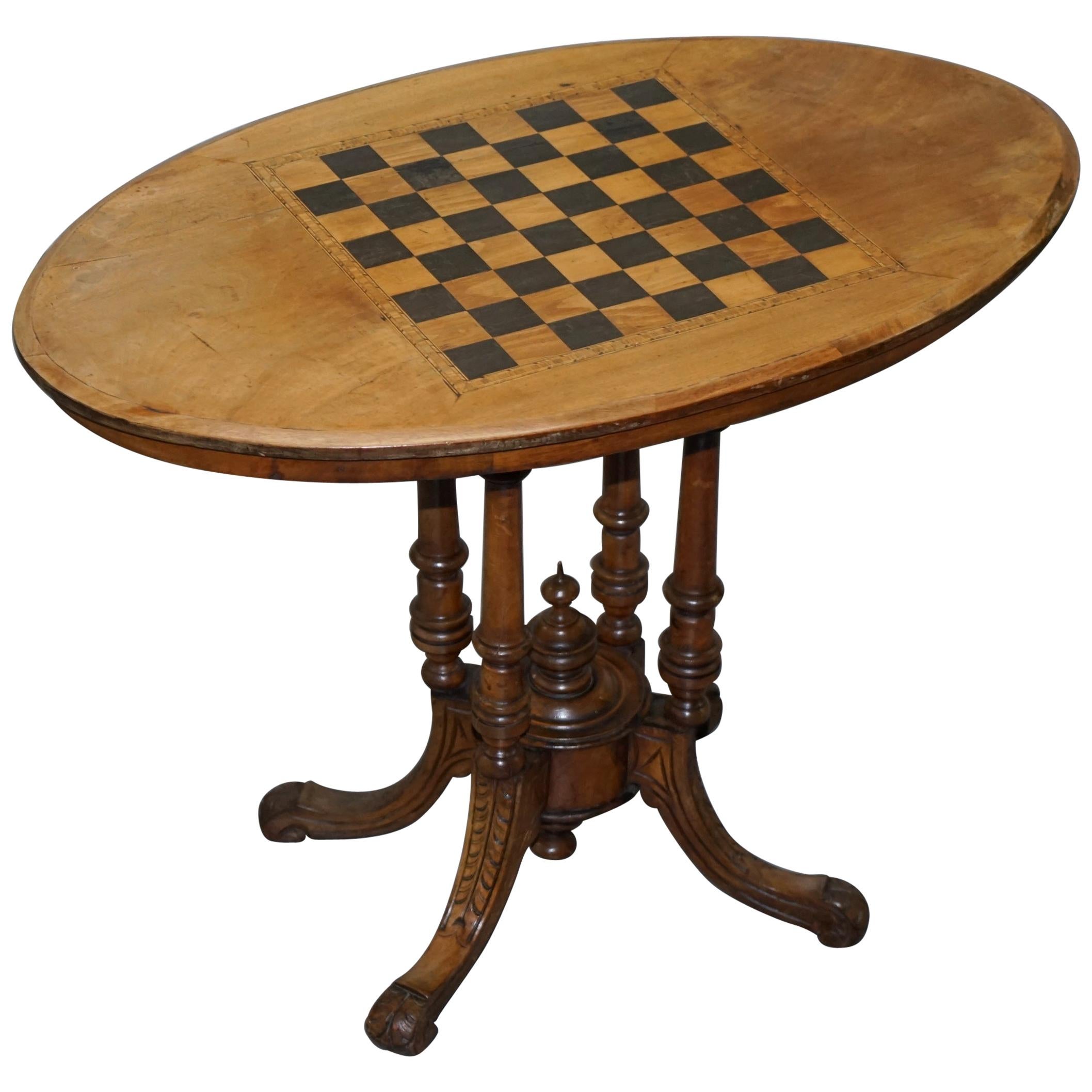 Lovely Victorian 1880 Walnut and Boxwood Marquetry Inlaid Chess Games ...